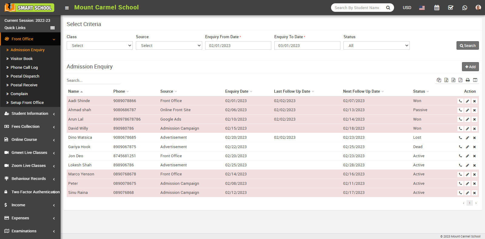 How to add student Admission Enquiry? - Smart School : School ...