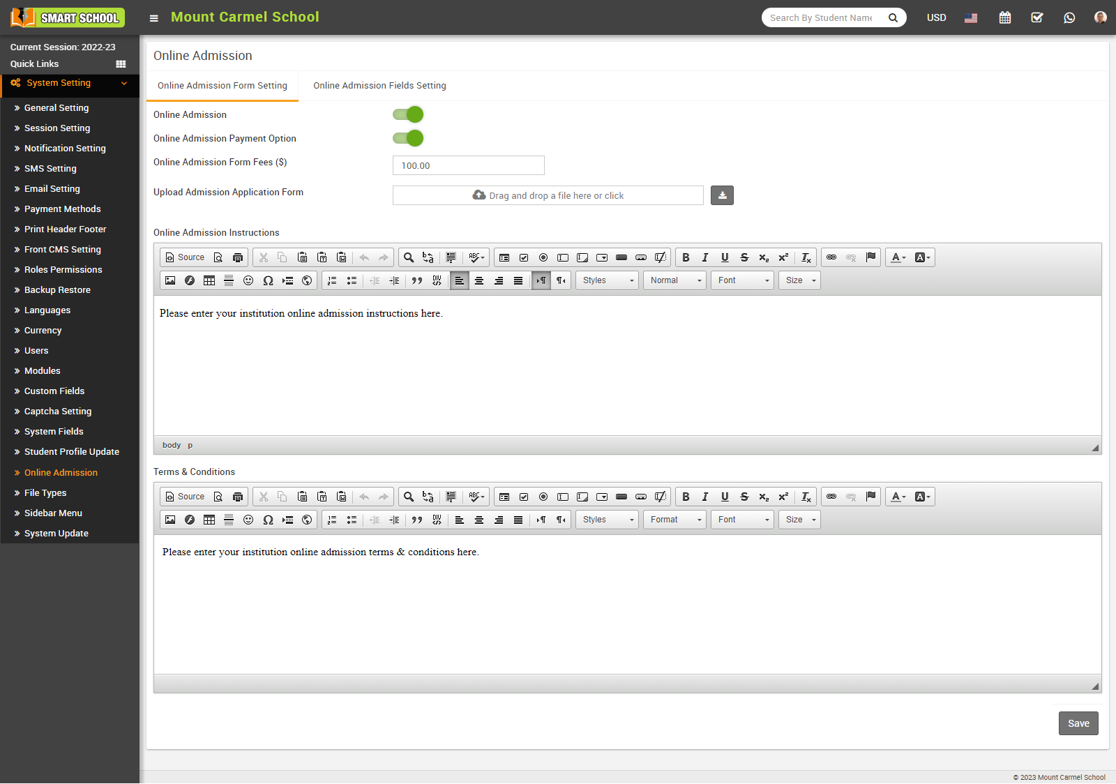 How to manage online admission setting? - Smart School : School ...