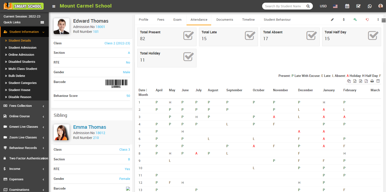 How to check Student yearly (session) Attendance in his profile page ...