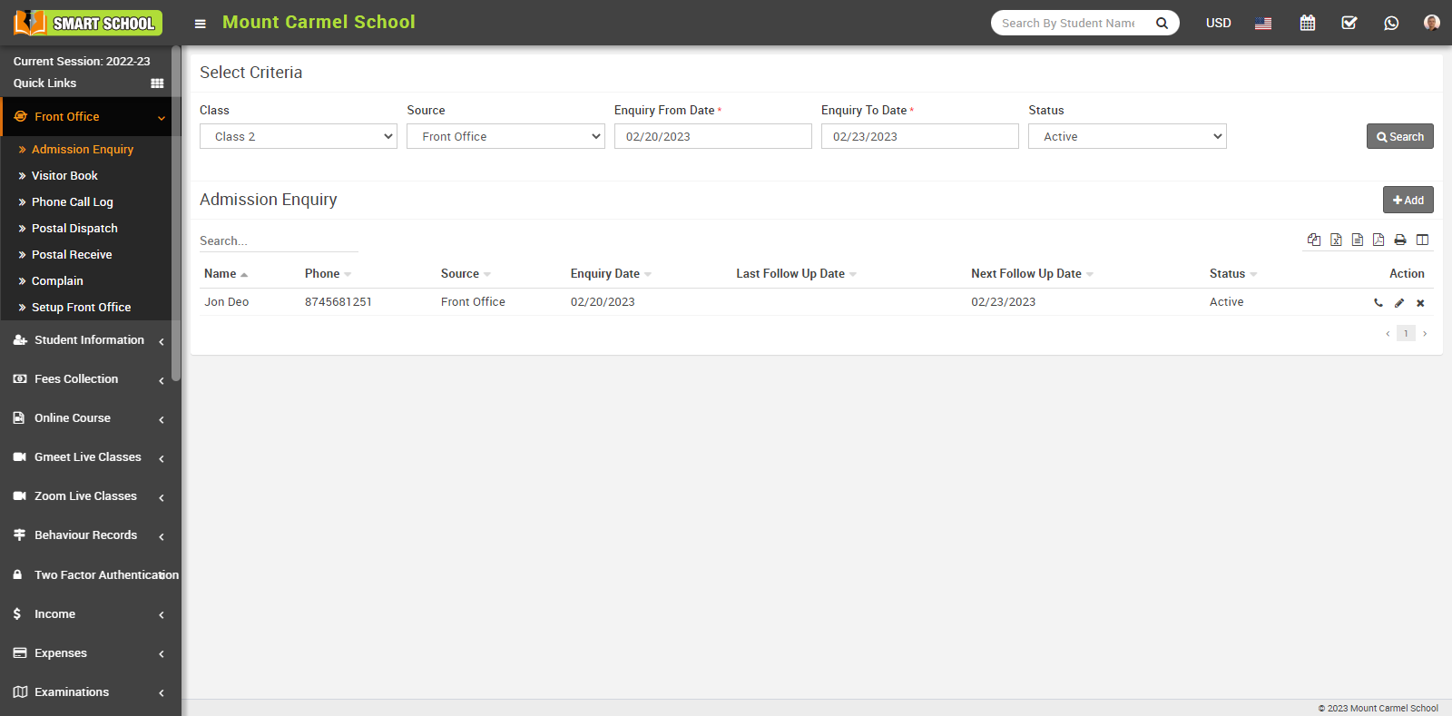 How to add student Admission Enquiry? - Smart School : School ...