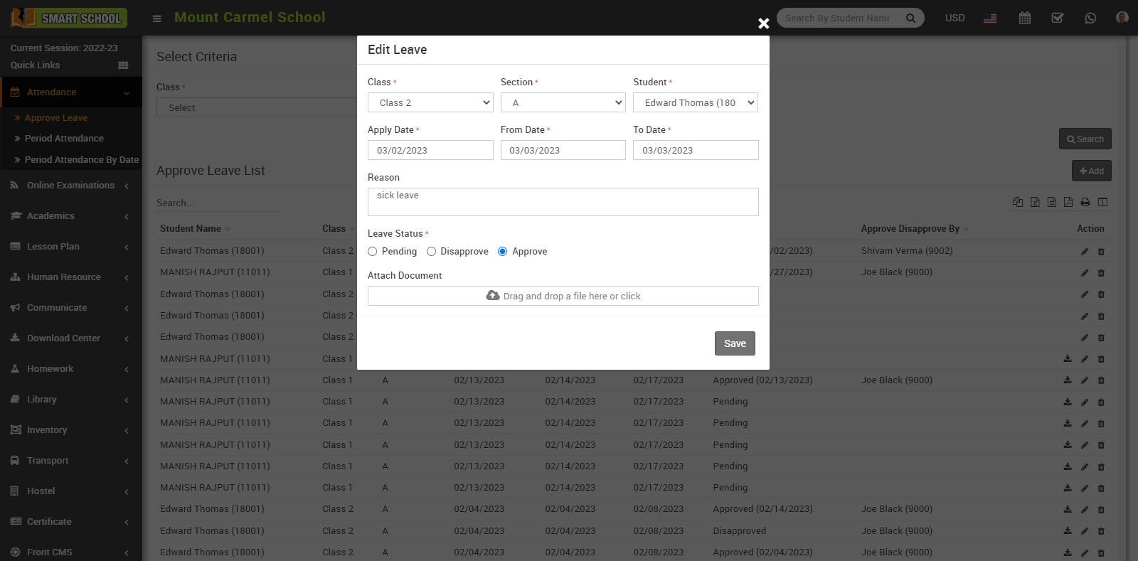 How to add Approve leave? - Smart School : School Management System by ...