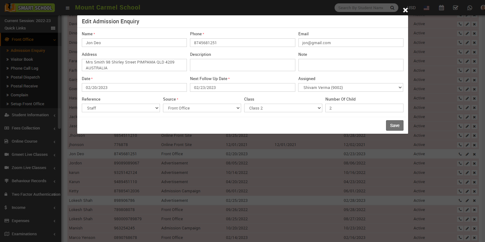 How to add student Admission Enquiry? - Smart School : School ...