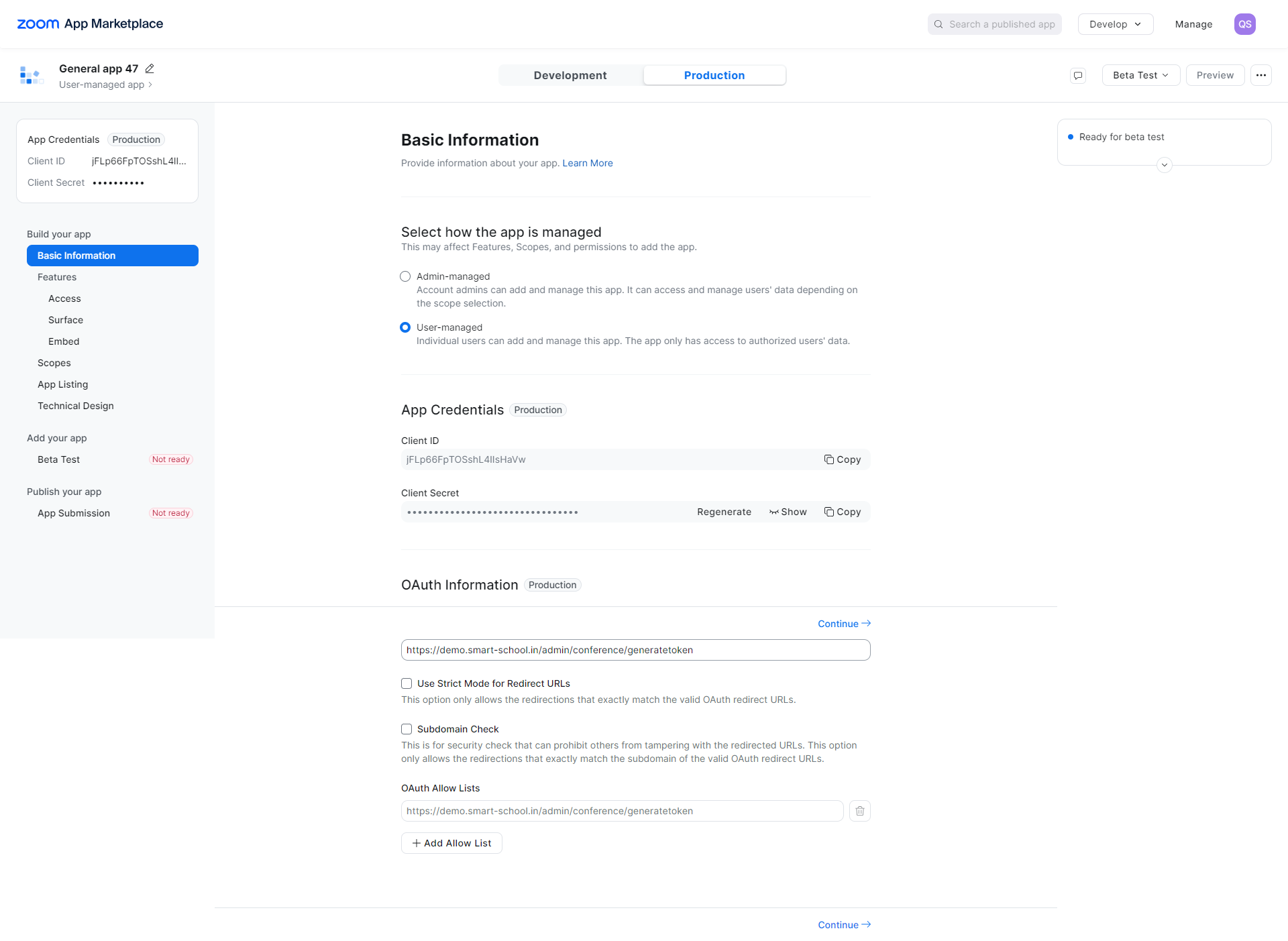 How to generate the zoom API credential? - Smart School : School ...