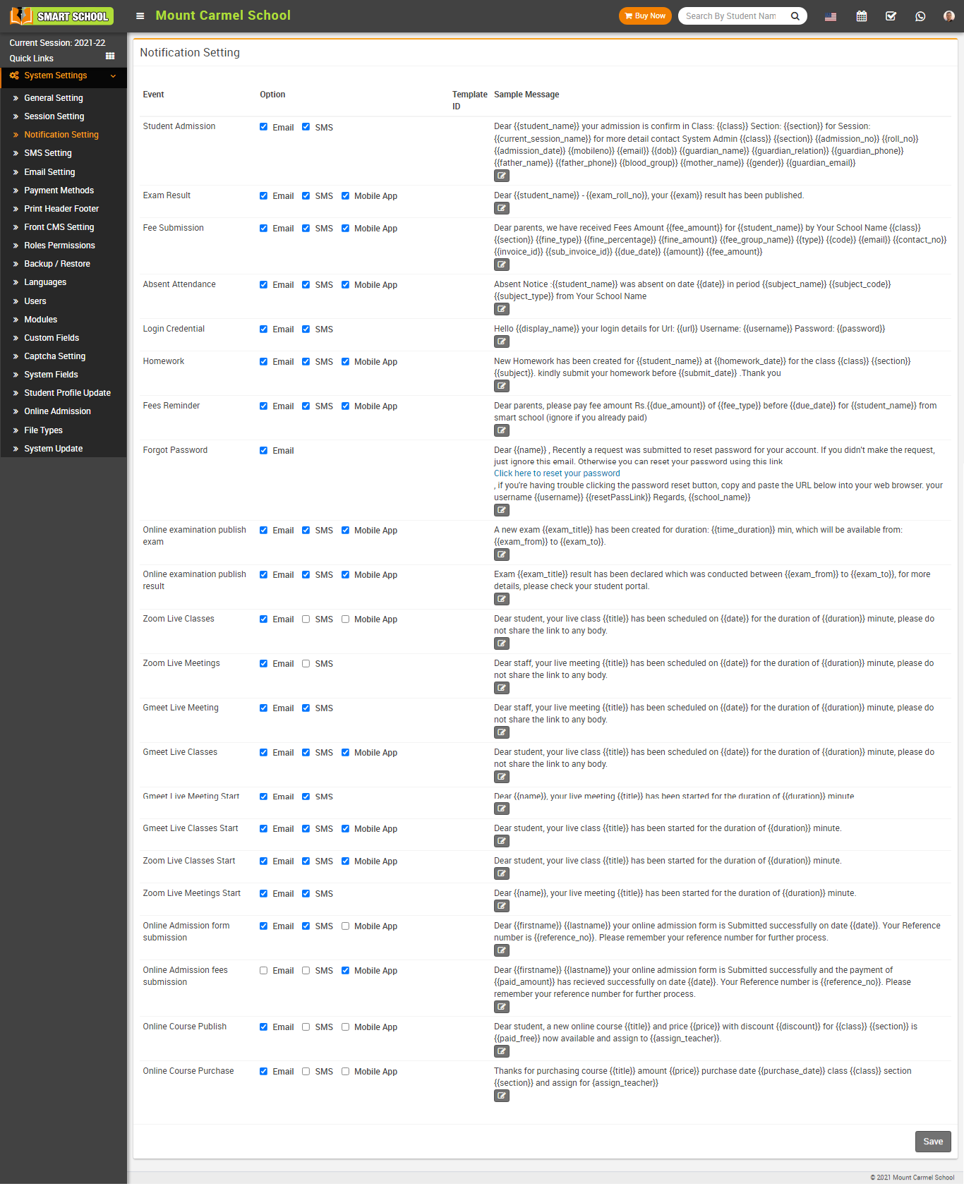How to manage Notification Setting? - Smart School : School Management ...
