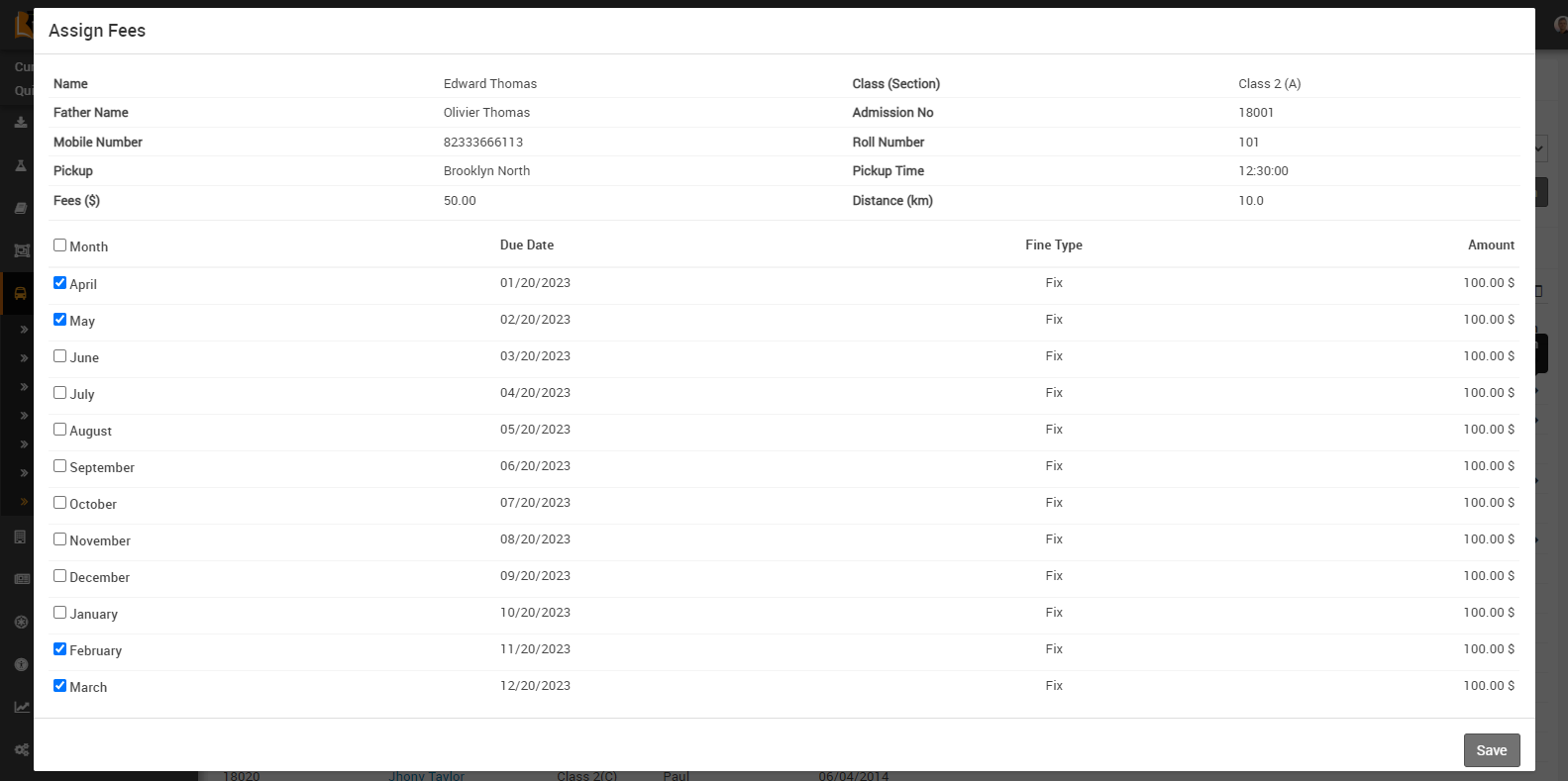 How to assign transport fees to the Student? - Smart School : School ...