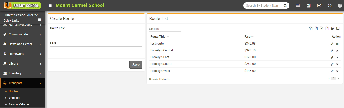 How to create Routes? - Smart School : School Management System by QDOCS